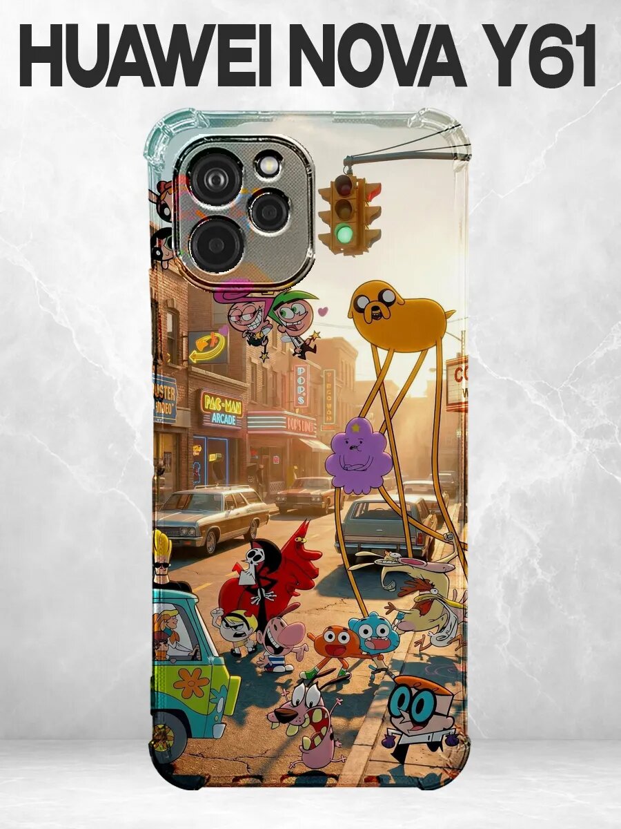 Чехол на Huawei Nova Y61 с принтом мультгерои в городе