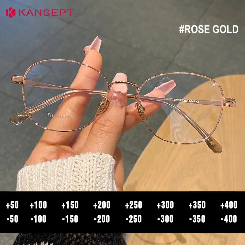 Женские очки KANSEPT Rose Gold, титан, бабочка, PRESCRIPTION CUSTOM