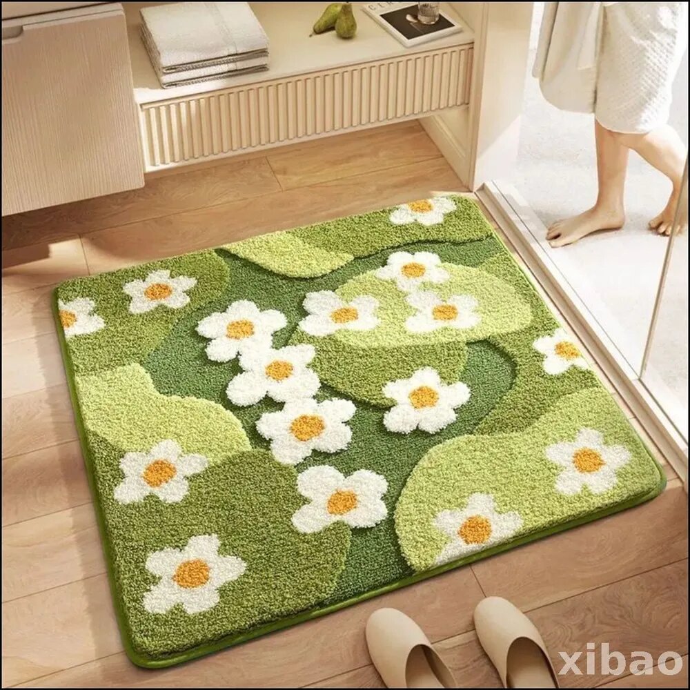 Коврик для ванной 80x80 см ромашки желтый, белый, противоскользящий, Софт