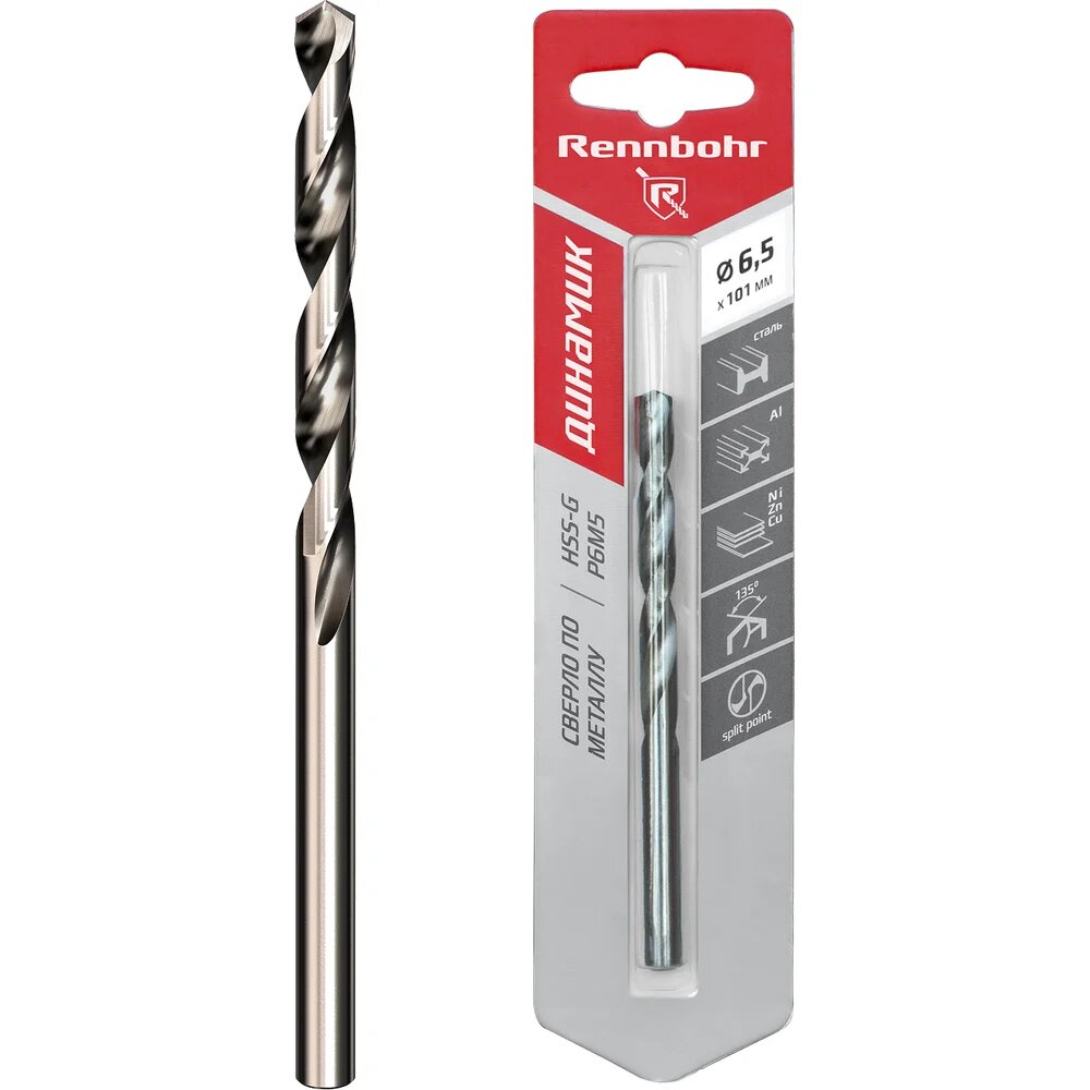 Сверло по металлу RENNBOHR DYNAMIC CARD 6.5x101 мм, HSS-G, P6M5, 1шт/уп 675065