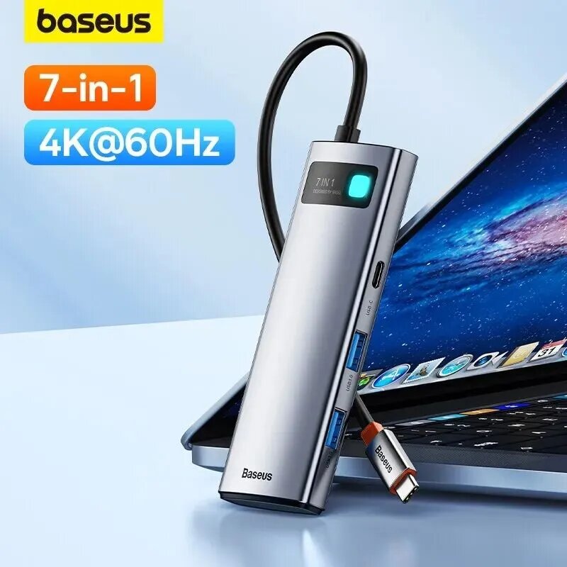USB-хаб Baseus 7-в-1 Gen 2 USB C HUB 4K @ 60Hz HDMI 3 * USB 3,0 PD 100W Type C порт SD/TF кардридер для Macbook iPad M2 M1 Steam Deck