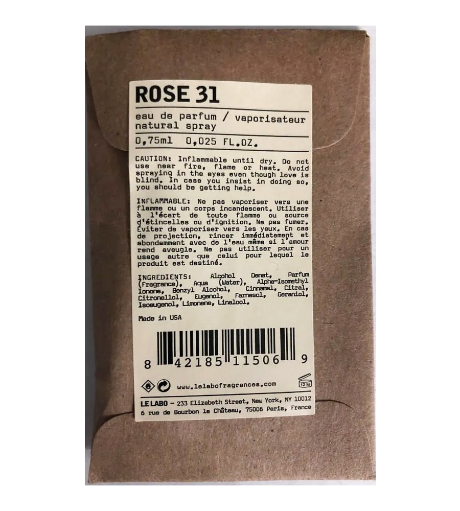 Парфюм в миниатюре: Парфюмерная вода Le Labo Rose 31 пробник 0.75 / Ле Лабо Роза 31 сэмпл