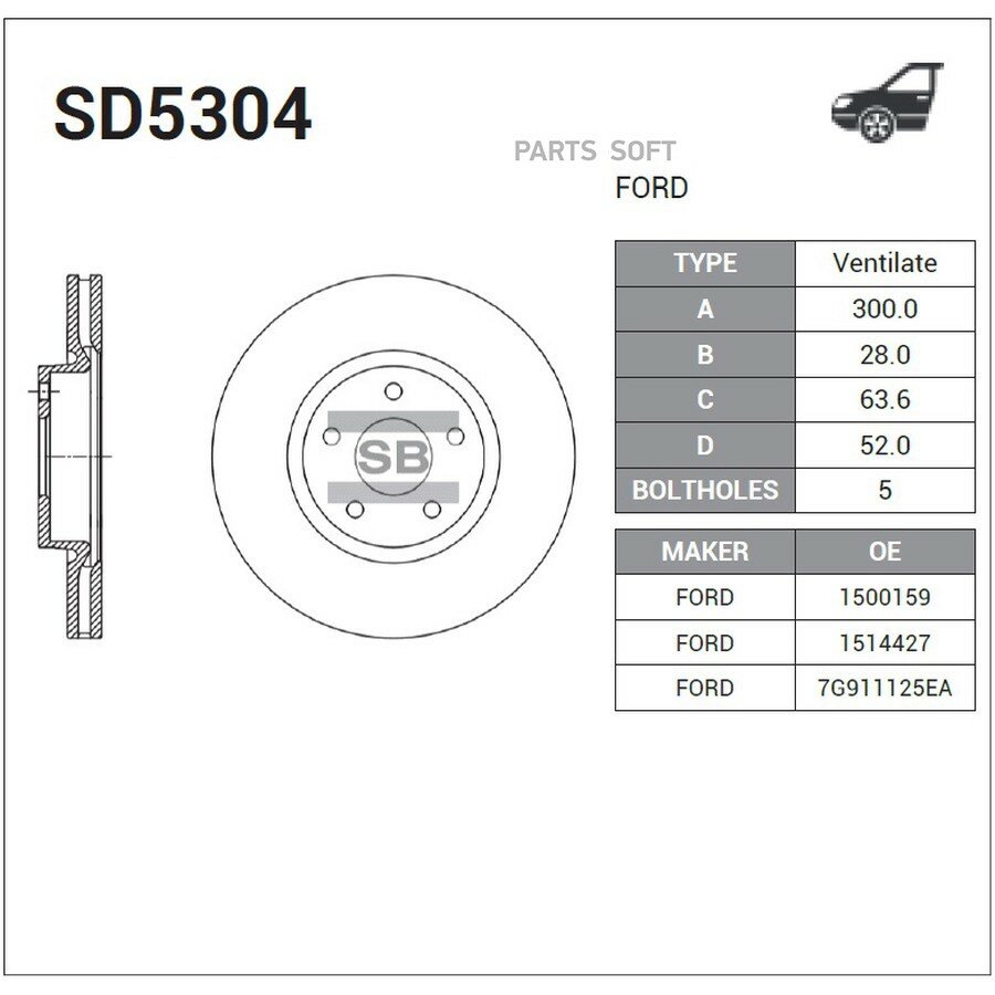 Диск тормозной Ford Mondeo IV 06.07- передний (диаметр точек крепления 13,8 мм) SANGSIN BRAKE SANGSIN BRAKE SD5304 | цена за 1 шт