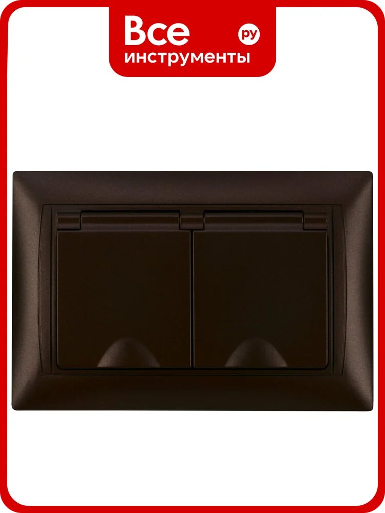 Розетка двойная TDM ELECTRIC 2П+З, 16А, 250В, IP44, с защитными шторками, с крышкой, шоколад, Лама TDM SQ1815-0560