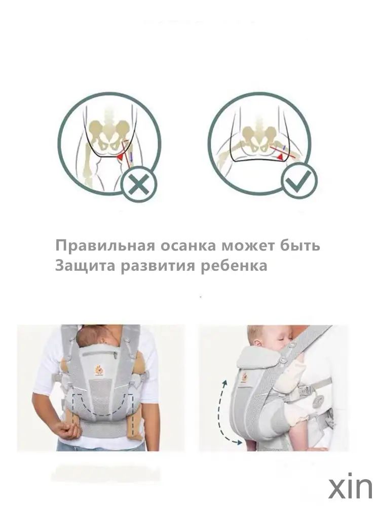 Качественный эргономичный хипсит Ergobaby OMNI 360 Cool Air Mesh Blue Tweed, используемый как сумкарюкзак для мамы и переноска для малышей с рождения.