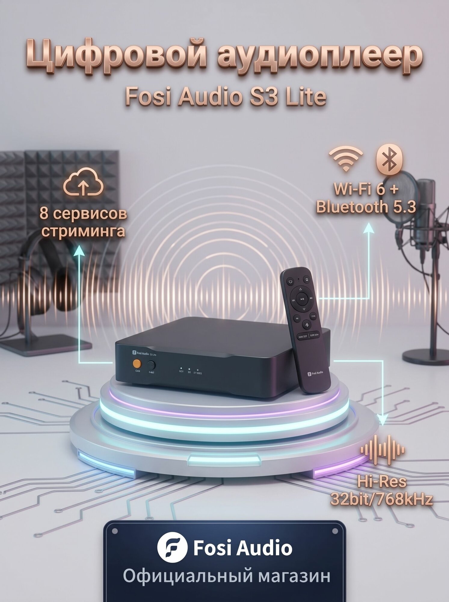 Проигрыватель Fosi Audio S3 Lite, сетевой аудиостример, Wi-Fi 6, Bluetooth 5.3
