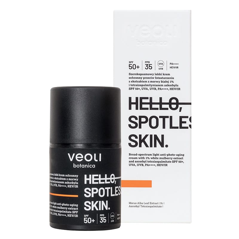Средство солнцезащитное Veoli Botanica Hello, Spotless Skin SPF 50+ PA++++, HEV/IR Широкоспектровый легкий защитный крем UVA, UVB, HEV/IR 50 мл
