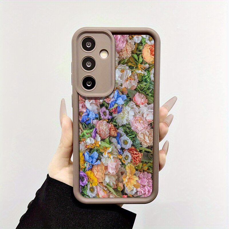 Защитный чехол для смартфона с цветочным узором, коричневый, полностью закрывающий экран, ударопрочный