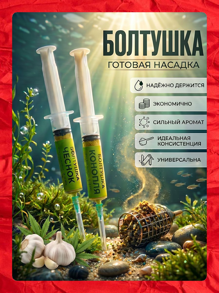 Насадка для рыбалки болтушка Чеснок, Конопля (Карп, Карась, Лещ, Плотва) Рыболовный набор 20 мл х 2шт прикормка приманка, активатор клева