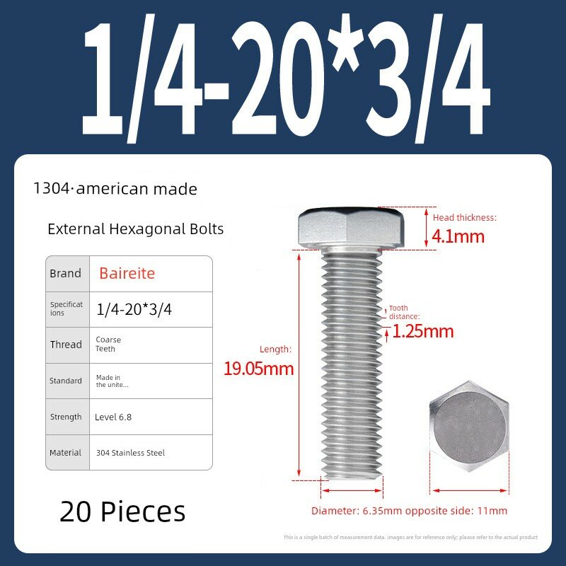 Саморезы с шестигранной головкой UNC 1/4-20, грубая резьба, длина 3/4 дюйма, 20 штук