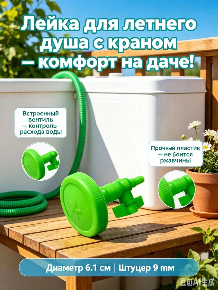 Лейка для летнего душа с краном, насадка-распылитель для дачи, садовый пластиковый рассеиватель с вентилем 9 мм.