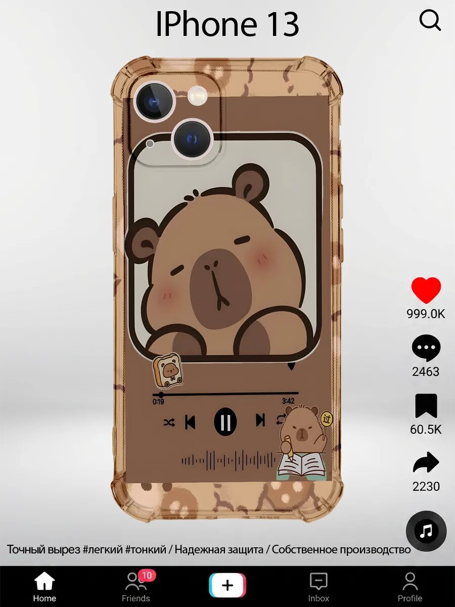 Чехол на iPhone 13 с принтом Капибара плеер музыка