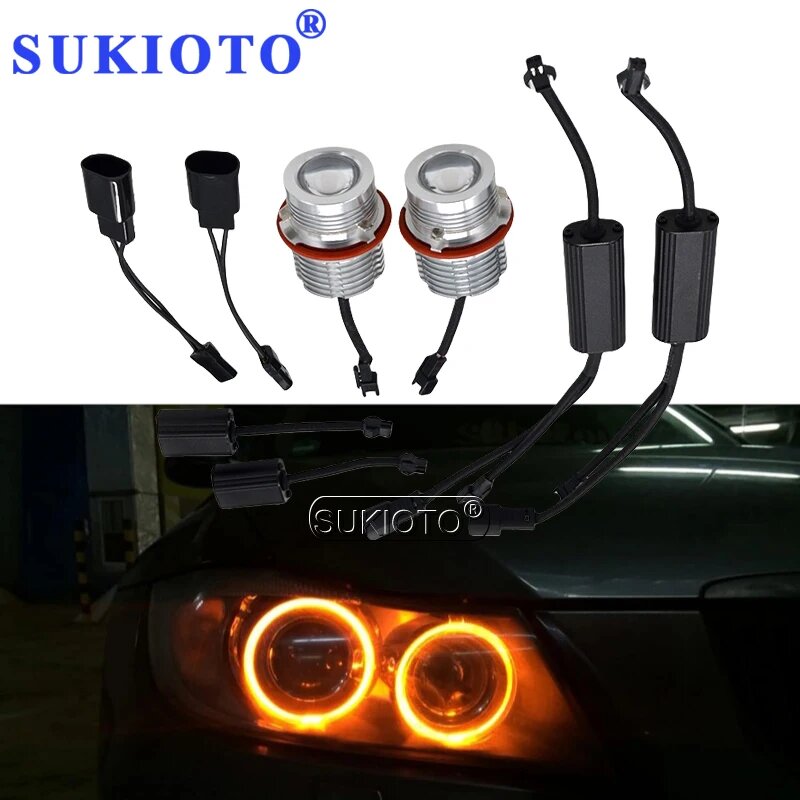 Комплект из 2 светодиодных маркеров Canbus LED Angel Eyes мощностью 80 Вт для BMW E39 E60 E61 X3 X5 E65 E66 E83 E87, белый или оранжево-желтый свет