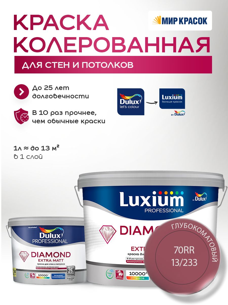 DULUX DIAMOND EXTRA MATT краска колерованная, для стен и потолков, глубокоматовая, цвет 70RR 13/233 (9л)