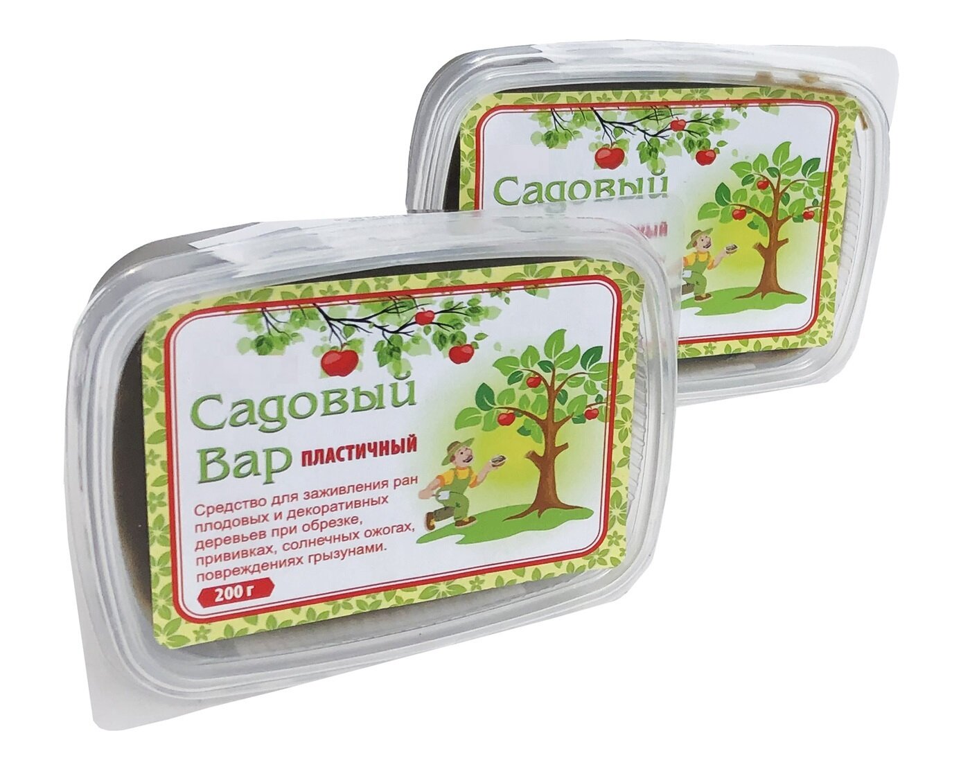 Вар садовый пластичный, 2 пакета по 200г, не требует дополнительного разогрева, применим для лечения трещин, дупл и ран деревьев и кустарников при омолаживании.