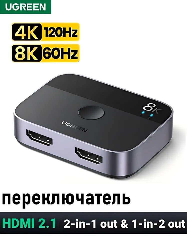 Переключатель HDMI 2.1 на 2 входа и 1 выход / UGREEN 8K@60Hz Switch / HDMI разветвитель