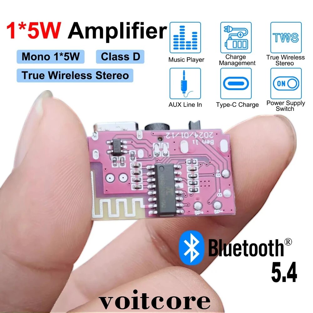Плата декодера-усилителя Bluetooth 5.4 DC 3.5V-5V 5W, MP3-плеер, модуль приемника TWS 3.5мм AUX для самостоятельной сборки колонок