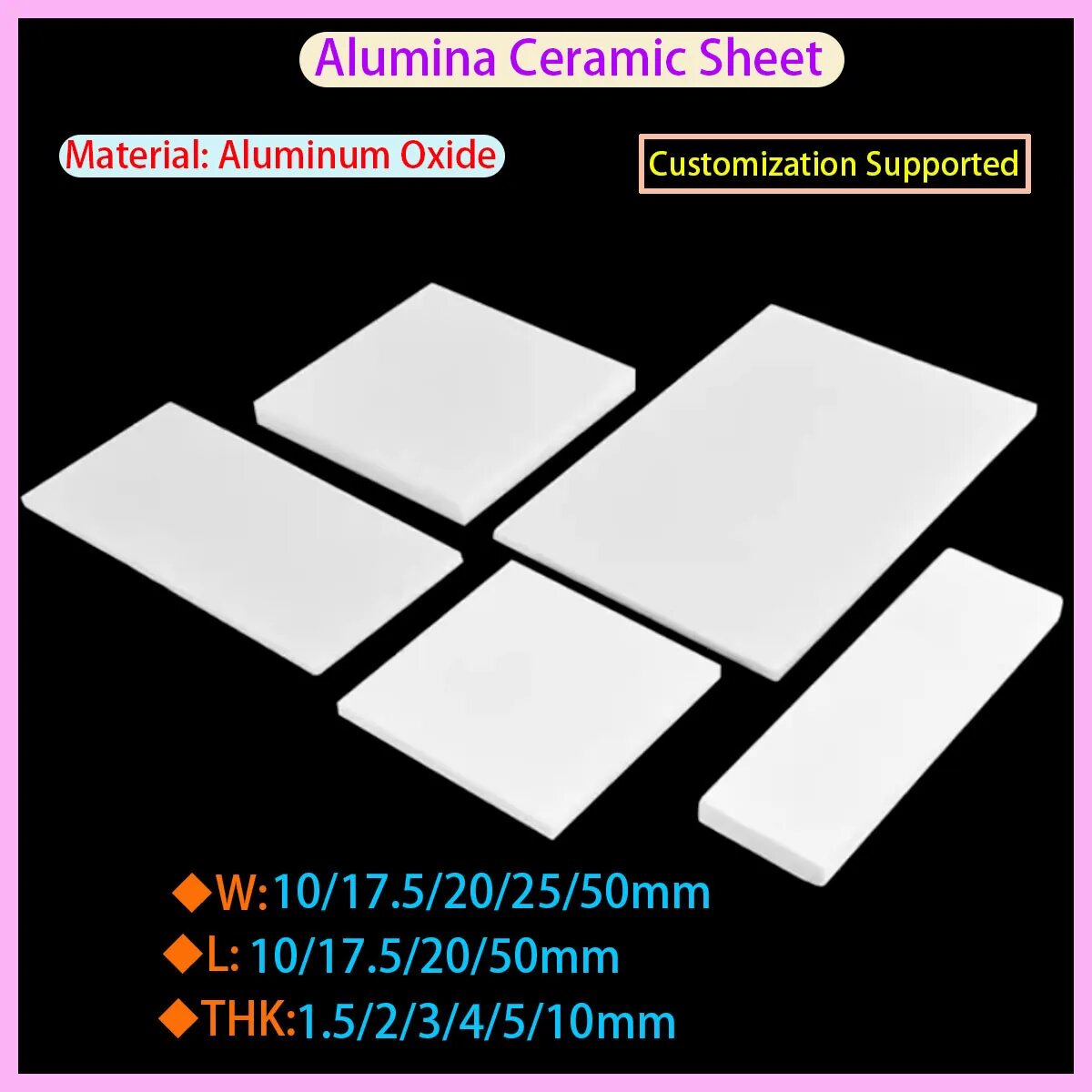 Керамическая прокладка из оксида алюминия 20x20/10x10x1.5/2/3-10мм 1PCS 100x100x6