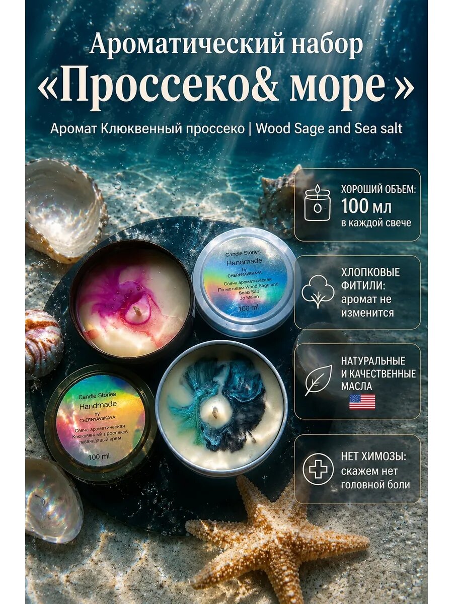 Набор свечей ароматический с ароматом «Бокал Просекко и море»
