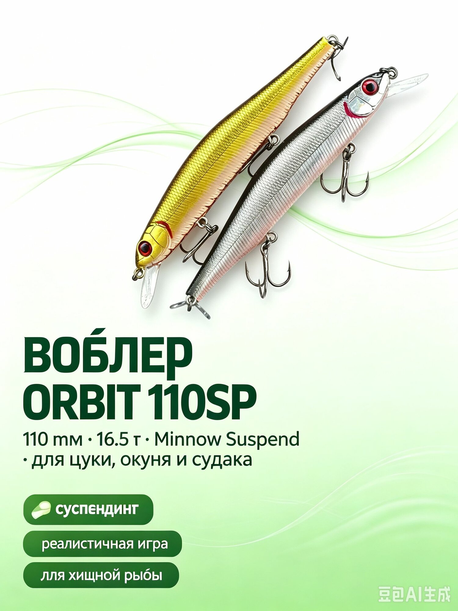 Воблер ORBIT 110SP, 110 мм, 16.5 г, Minnow Suspend, для щуки, окуня и судака