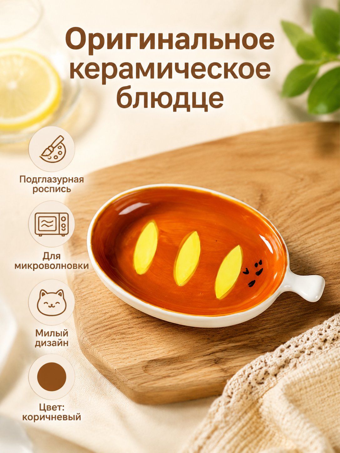 Блюдце керамическое для соуса с принтом булочек, маленькая тарелка для джема, мёда, орешков, закусок и специй