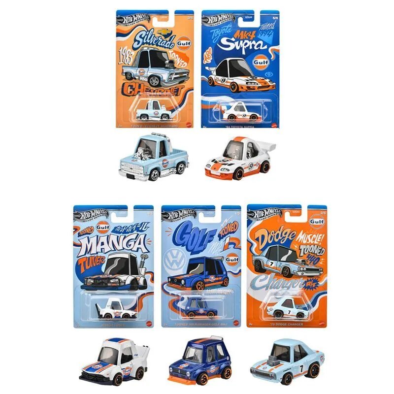 Машинка Hot Wheels Silver Series 2025 - Gulf Tooned Mix, 1/64, Игрушечная машинка, ABS пластик, Малайзия, 5 шт.