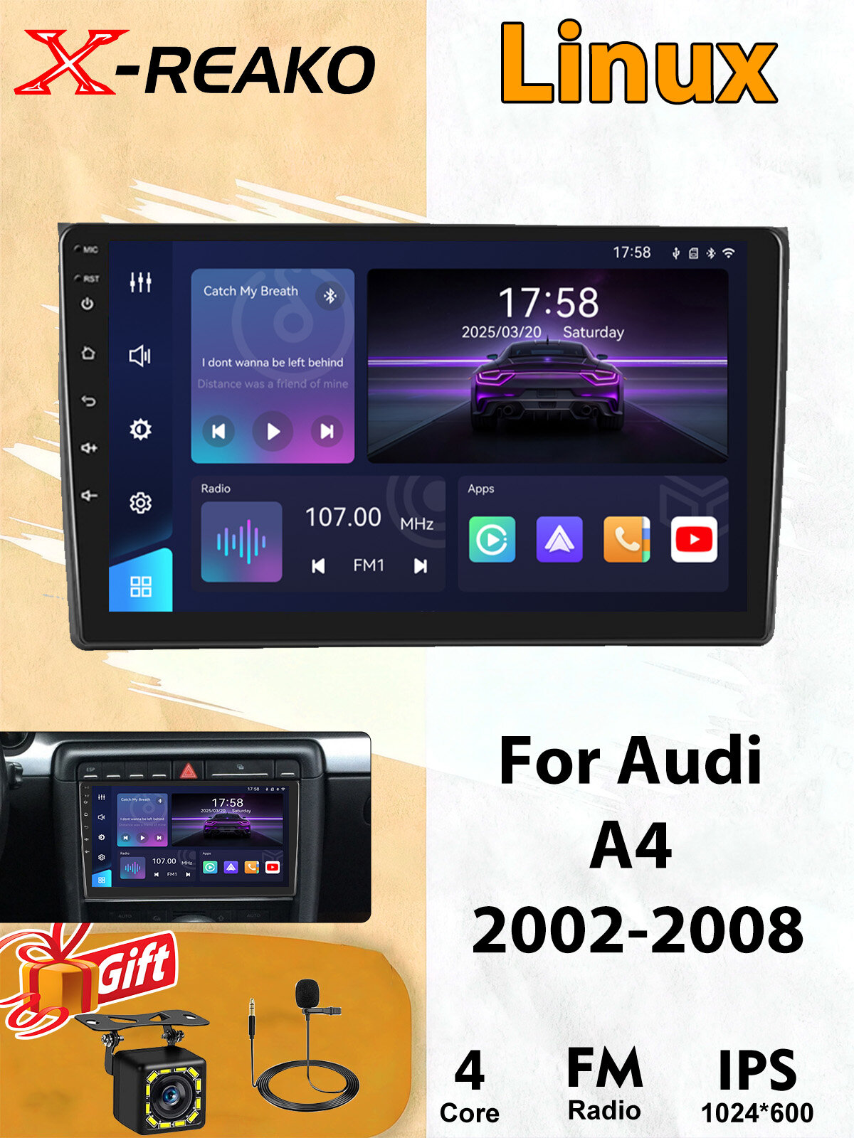 Магнитола для Audi A4 2002-2008 экран 9 дюймов Андроид wifi Bluetooth GPS