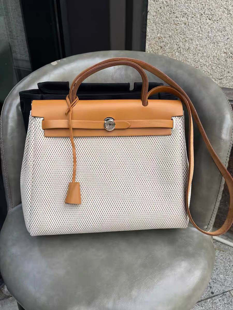 Сумка тоут Hermes Herbag 31 2в1, бежевый/коричневый — фото 1