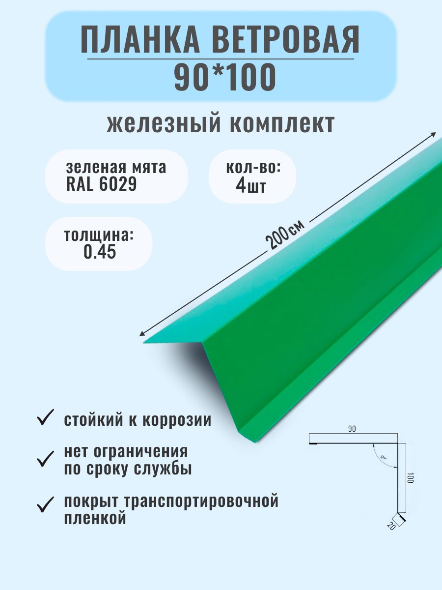 Ветровая планка для кровли 90х100х2000/торцевая/карнизная
