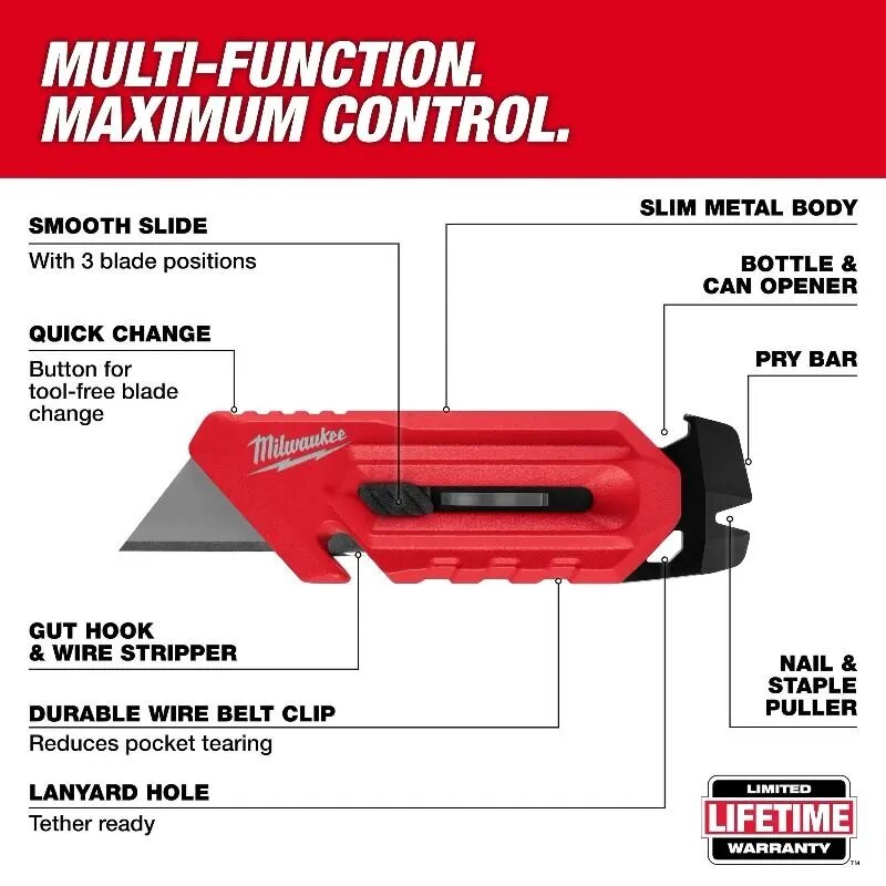 MILWAUKEE 4932501777/48-22-1517, многофункциональный компактный нож 4 в 1, с тремя положениями регулировки, 123 мм