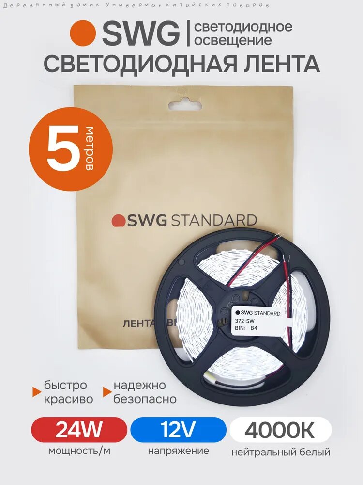 Светодиодная лента 24 Вт, IP20, Белый, 1 шт