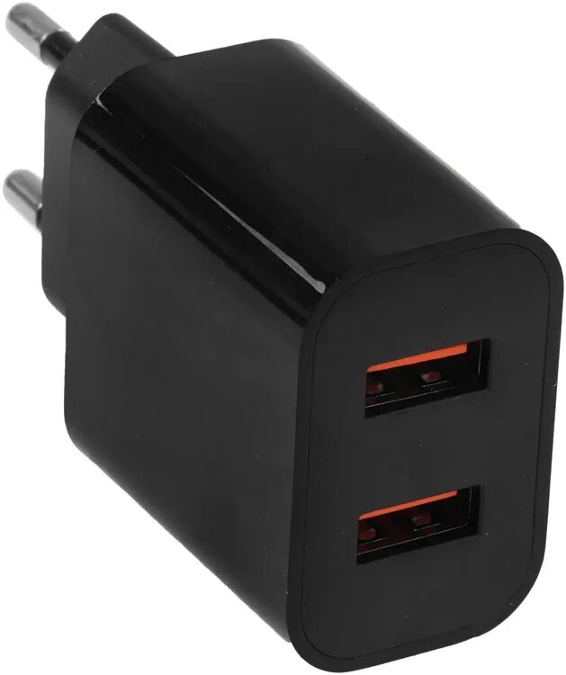 Сетевое зарядное устройство BORASCO 2USB, 2xUSB-A, microUSB, 2.4A, черный