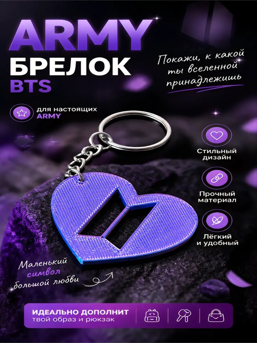 Брелок BTS Army: стильный аксессуар с фан‑символикой  —  для ключей, сумки и рюкзака, знак принадлежности к ARMY