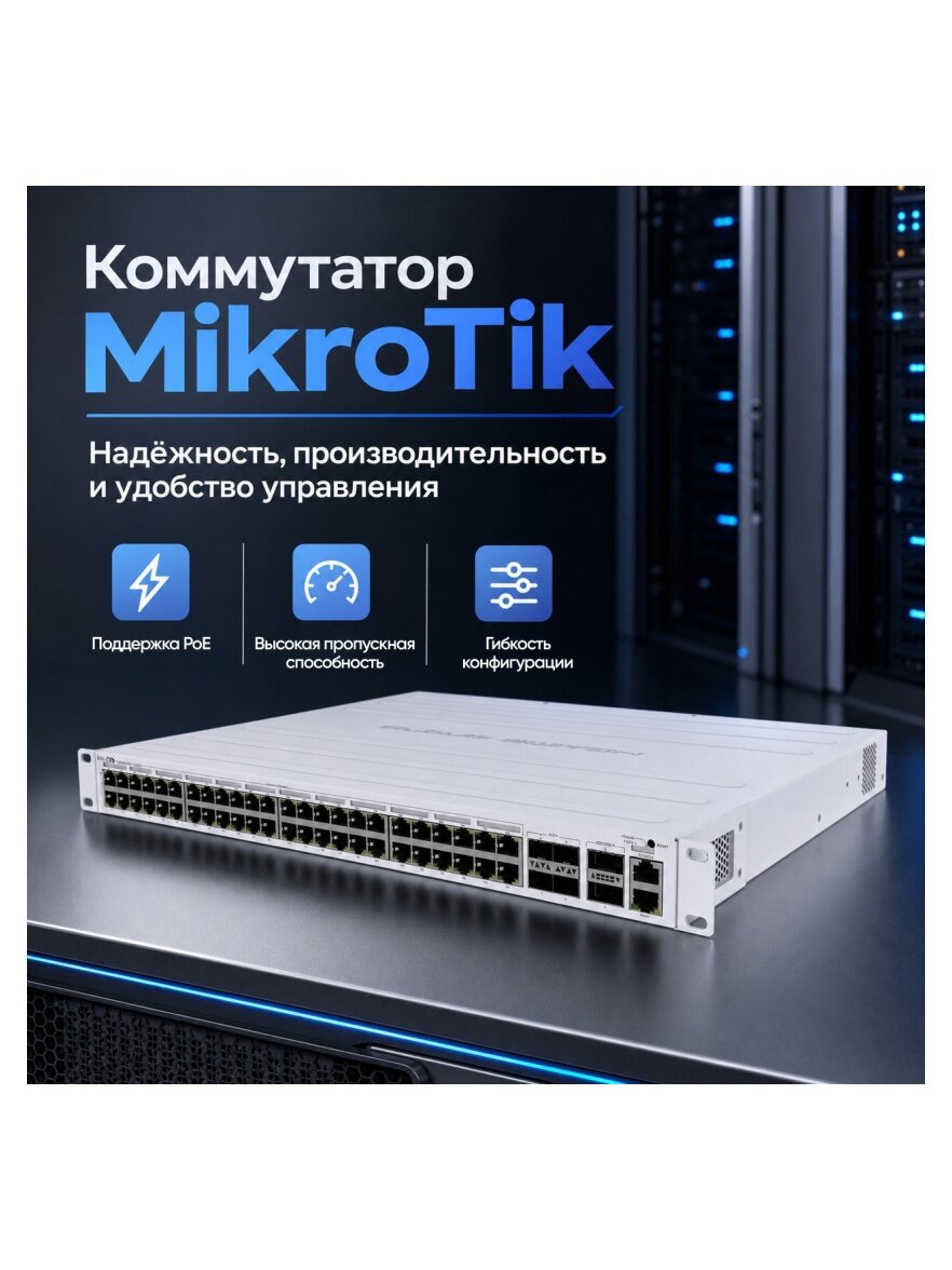 Коммутатор Mikrotik CRS354-48P-4S+2Q+RM