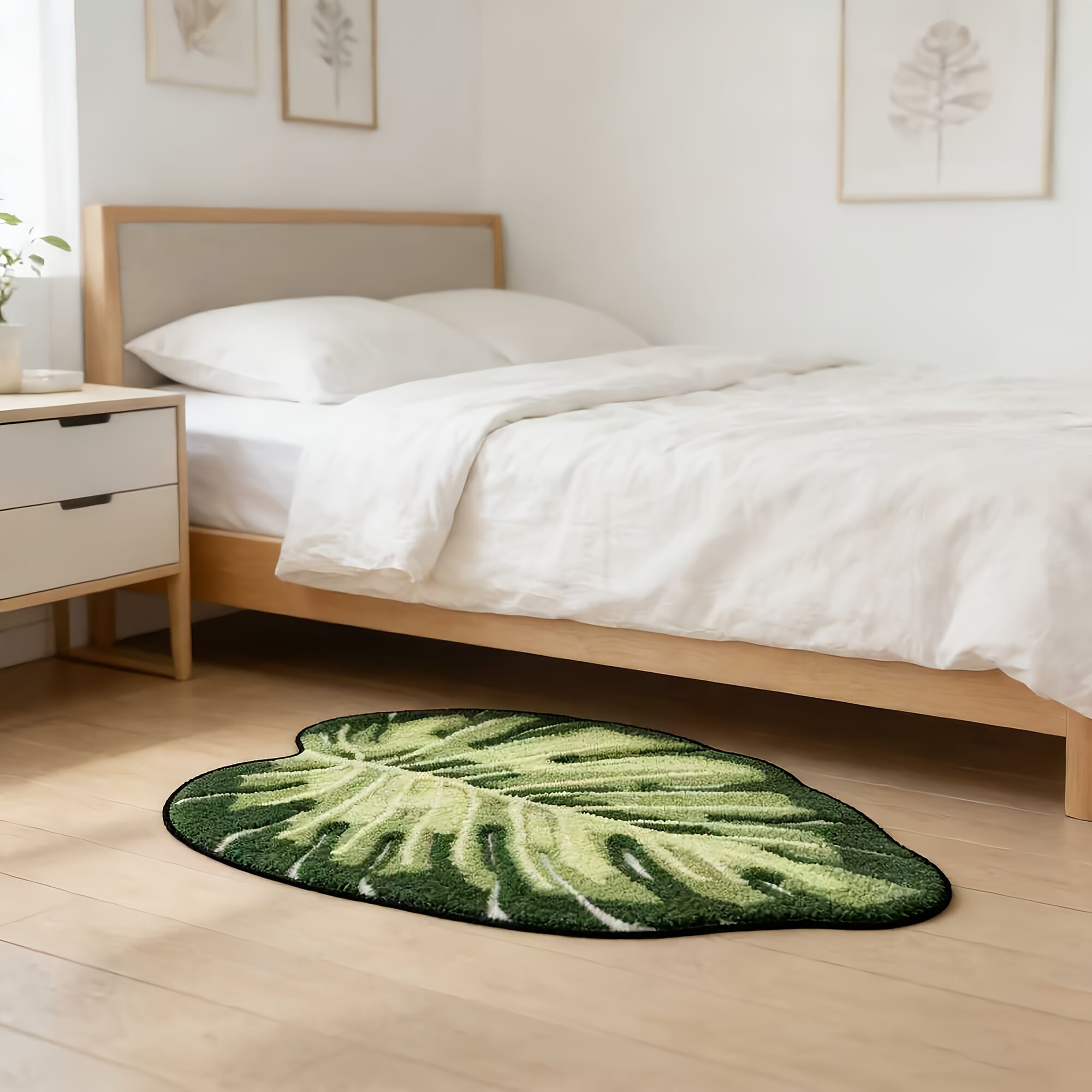Плюшевый напольный коврик с узором зеленых листьев, 70×100 см