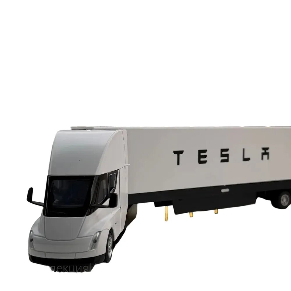 Металлическая модель Tesla Semi Truck с прицепом-перевозчиком 1:32, инерционная, свет и звук, белый электрический грузовик