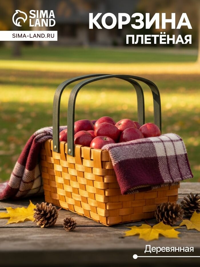 Корзина плетёная для хранения, 28 23 16 см, ручка h 15 см, деревянная, коричневая, Greengo