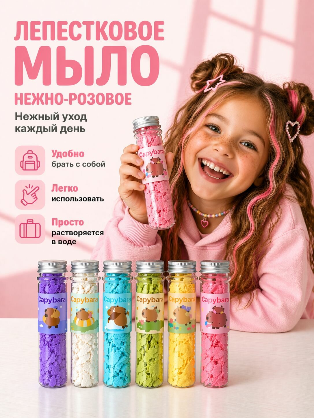 Листовое мыло в футляре дорожное в колбе для путешествий. Мыло карманное твердое розовое