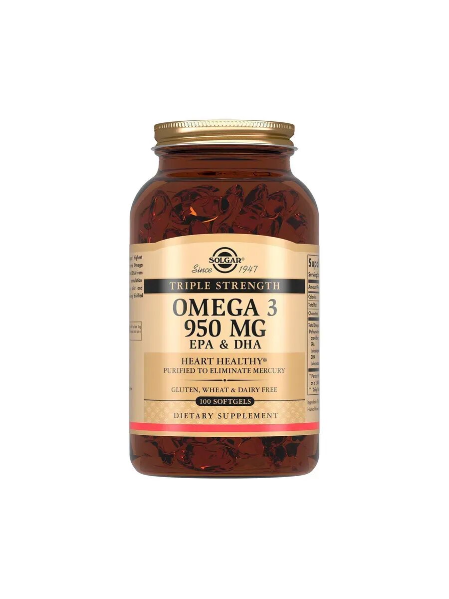 Омега-3 тройная ЭПК ДГК Solgar/Солгар 950мг 100шт -1 уп.