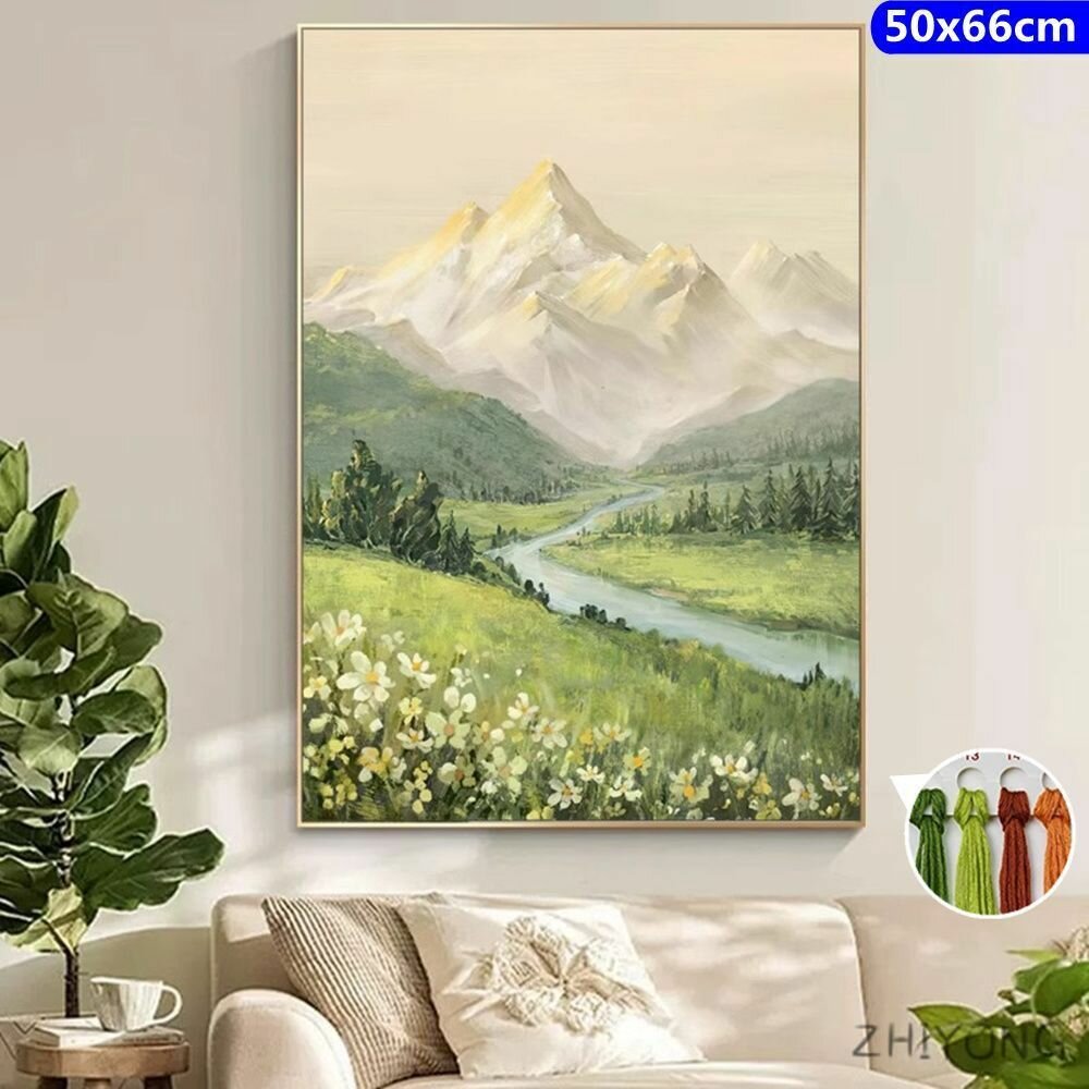 Набор для вышивания крестом, вышивка крестиком Весенний пейзаж, 11CT 50x66cm, полная зашивка, Glowfly (без подрамника,