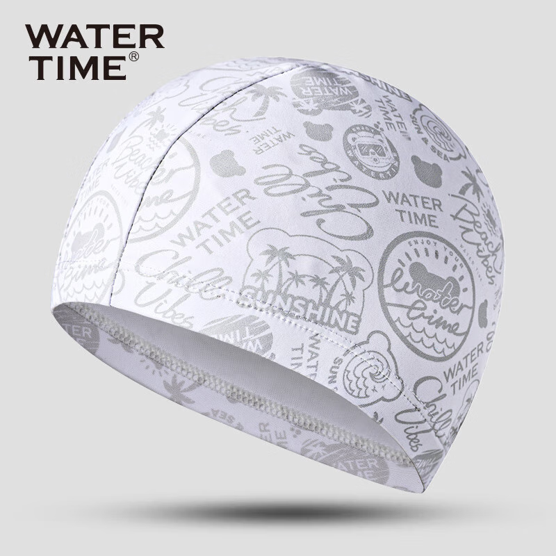 WATERTIME/Shuichuan Swimming Cap for Women And Men, Adult Fabric Cap, Comfortable Non-Binding Printed Fabric Cap, Cloud White