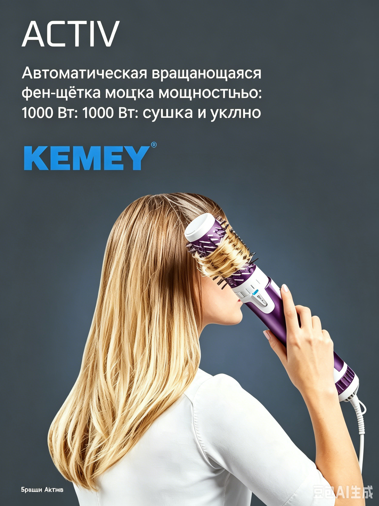 Фен-щетка KEMEY, универсальная укладка, сушка и завивка волос, ионизация, горячий/холодный воздух, две сменные насадки
