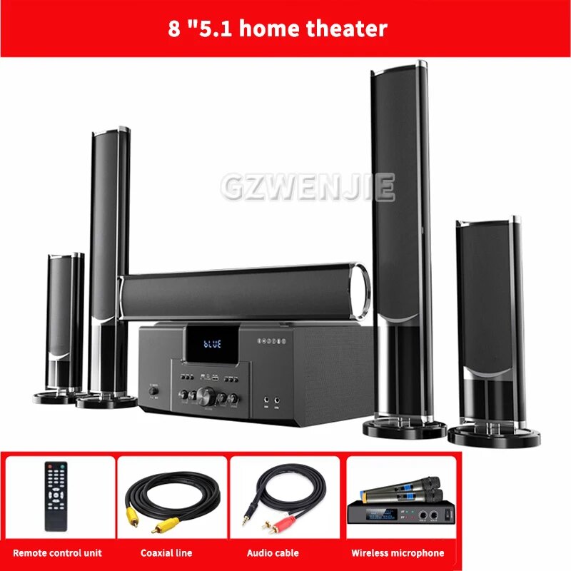 8-дюймовый мощный ТВ-колонка для гостиной KTV с Bluetooth 4.0 стереосистема с сабвуфером 5.1 домашняя кинотеатральная система аудиокомплект 4Ω
