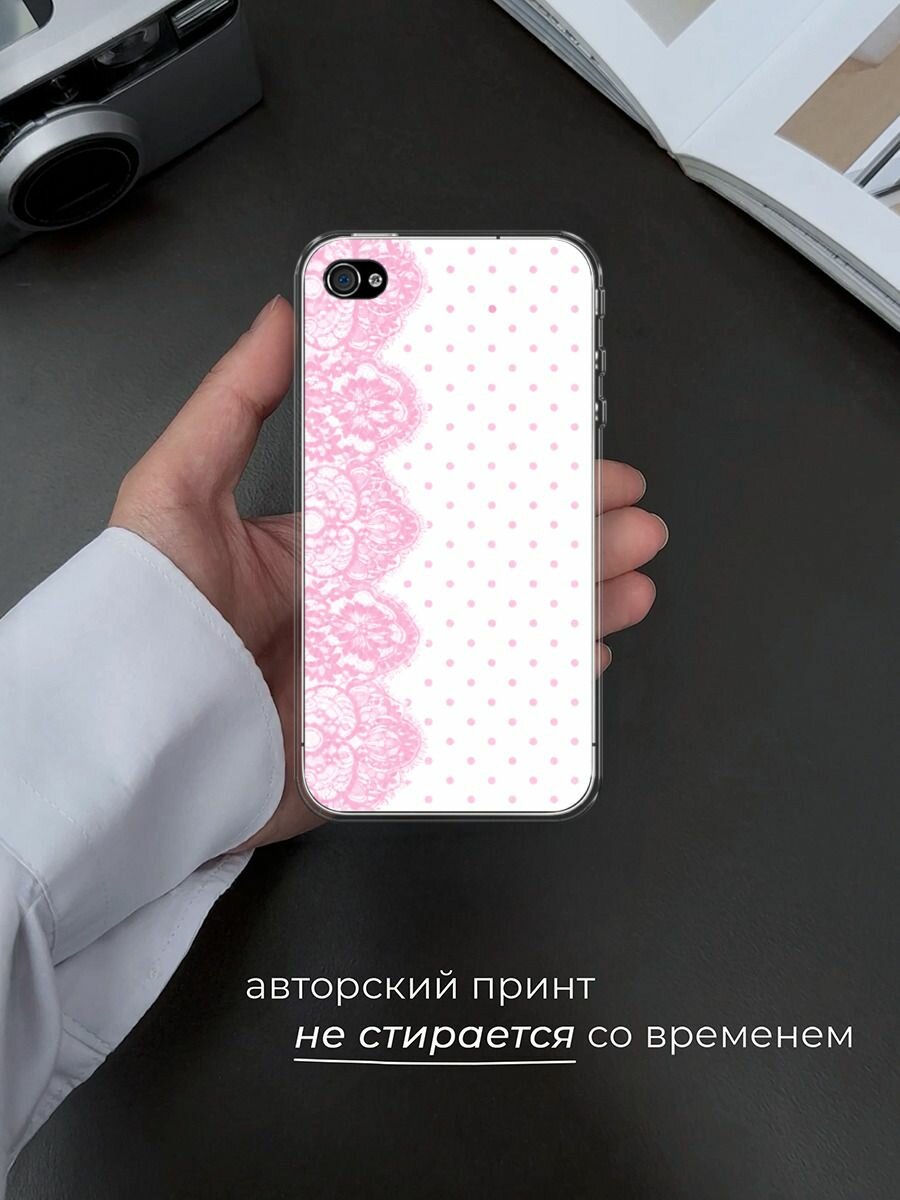 Чехол на Apple iPhone 4/4S / Айфон 4/4S с принтом Розовое кружево и горошек — фото 1