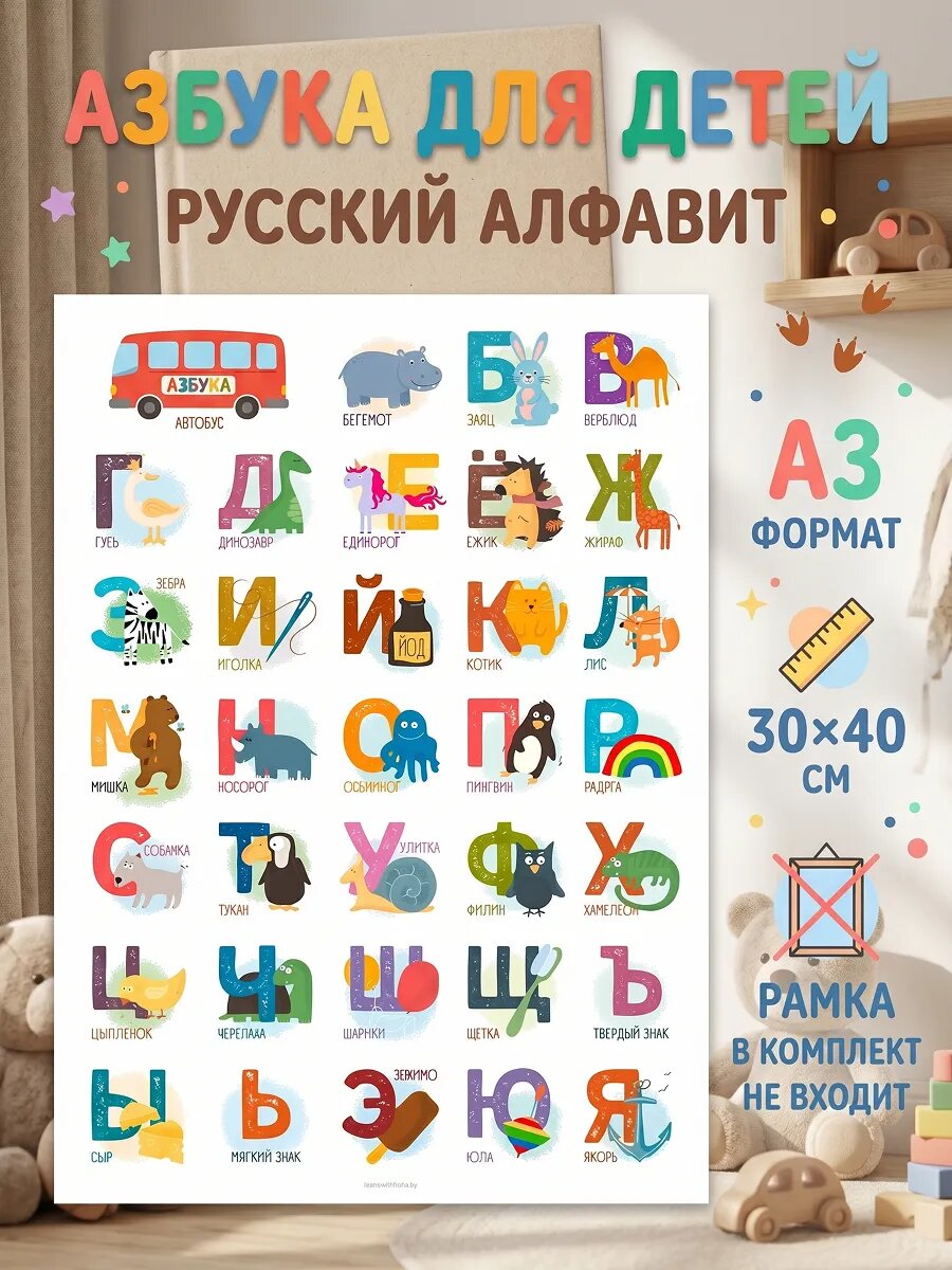 Постер на стену в детскую А3 русский алфавит