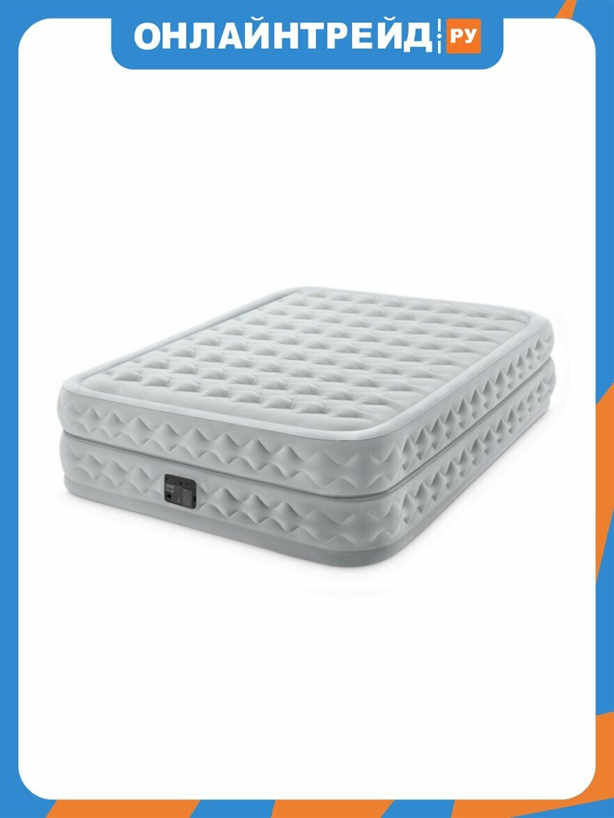 Кровать надувная Intex 64490 SUPREME AIR-FLOW, Queen, флок (встроенный насос 220В), 152x203x51 см