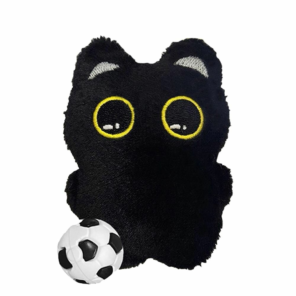 Рюкзак-брелок унисекс FULUOKANG с черным и белым котенком, Soccer Ball Cute Eye Small Black Cat Doll Charm & Black Cord & Yellow Strap