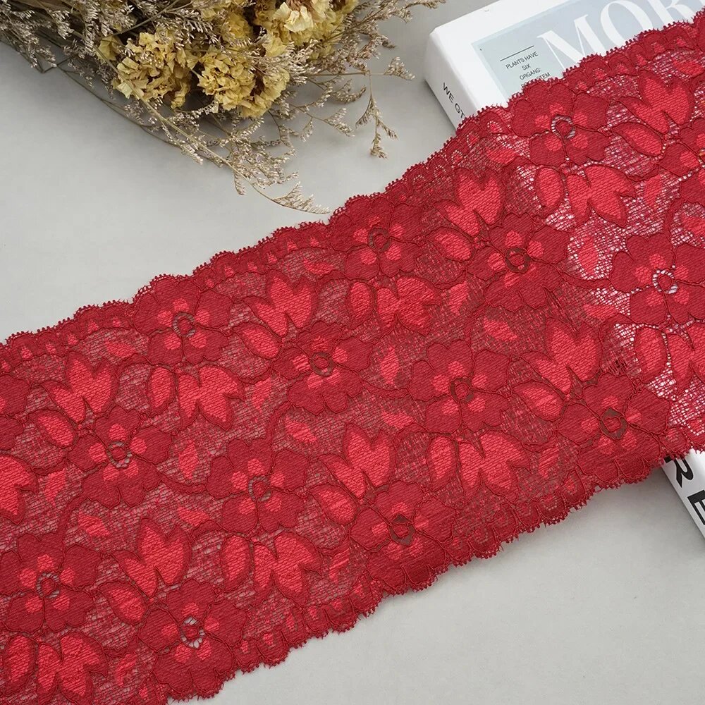 Эластичная лента с цветочным орнаментом Wusmart 16 см, 2 м Бордовый, Wine Red