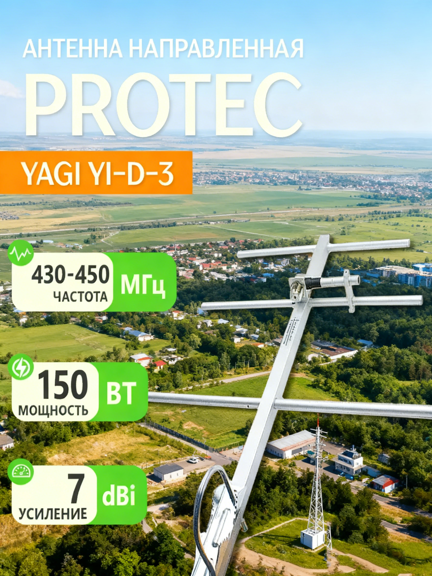 Антенна Yagi 433–470 МГц 7 дБи направленная UHF антенна для радиостанций, PMR, LTE Band 31, CDMA450, улучшение сигнала