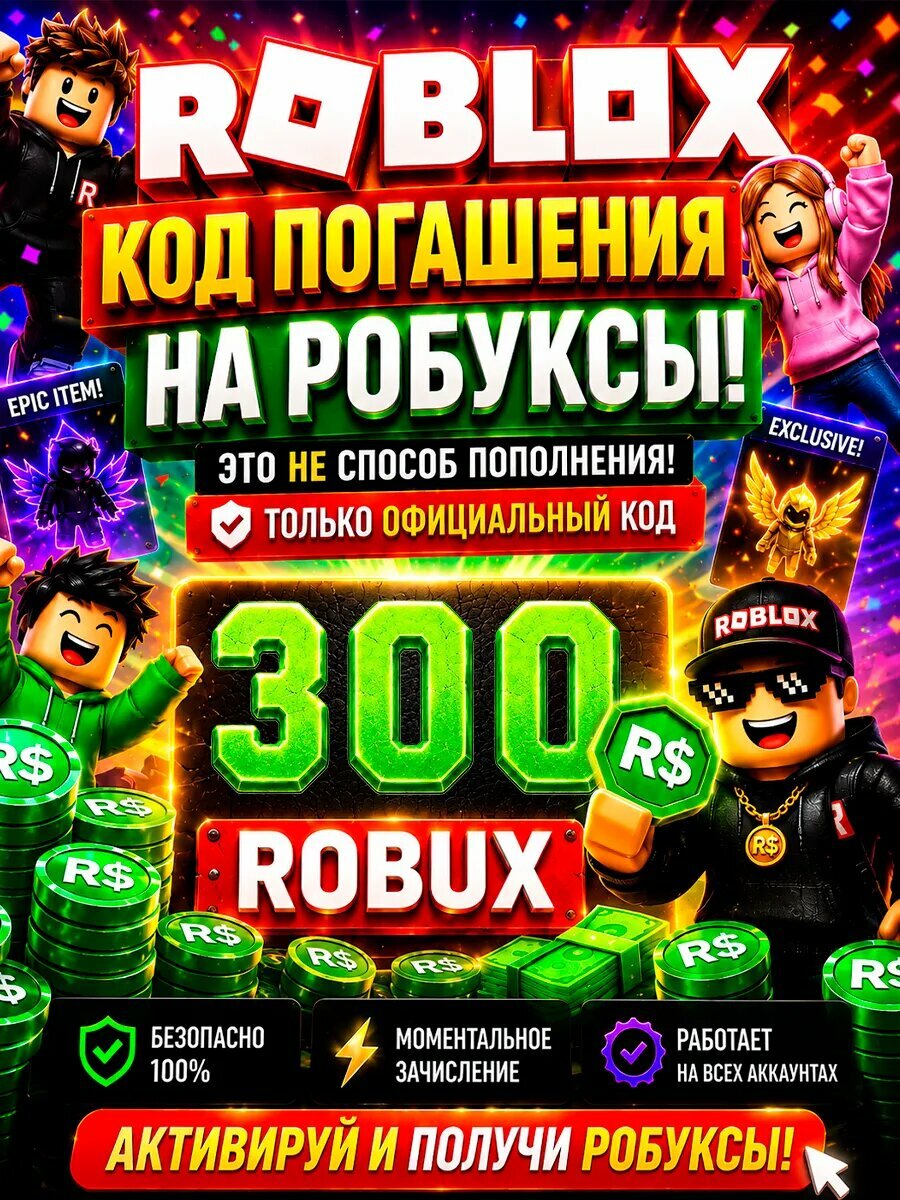 Roblox 300 Robux — код пополнения, игровая валюта Роблокс (цифровой)